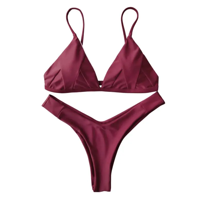 2018 Sexy Women Brazilian Bikini Swimsuit Swimwear Bathing Suit Solid