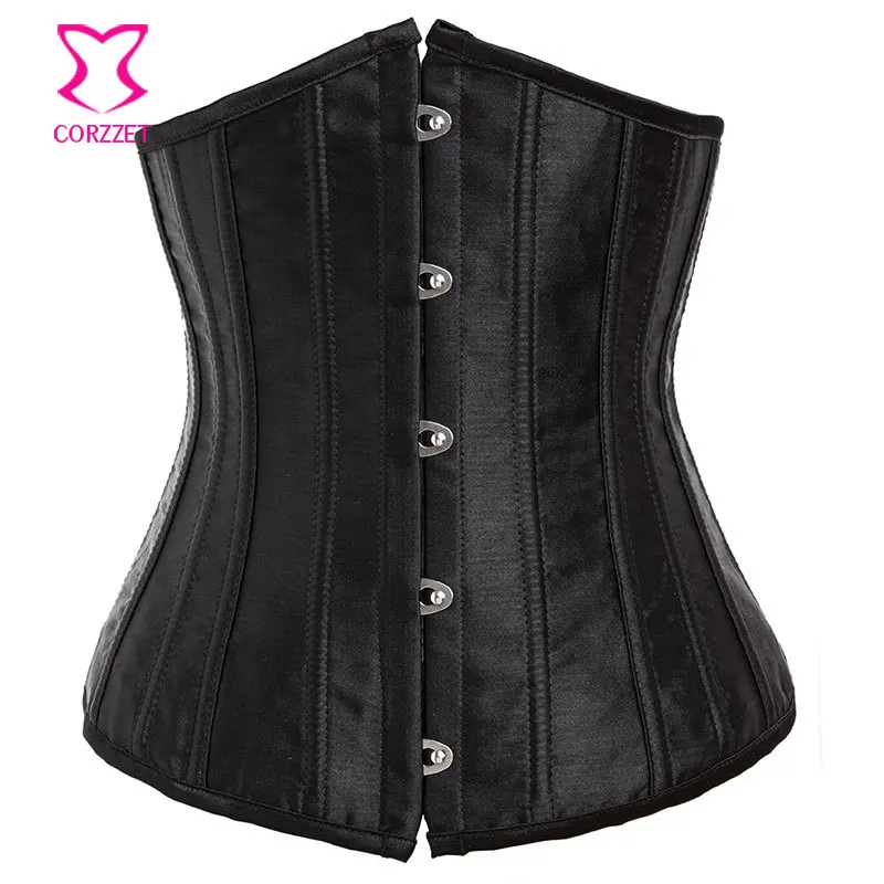 Satin Waist Slimming Corsets Steel Boned Underbust Corset Black Body
