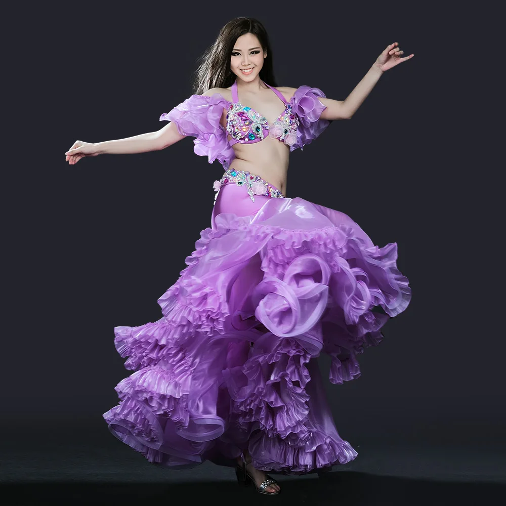 Belly Dance Clothing Oriental Costume 3 Piece Suit Bra Belt Skirt Belly