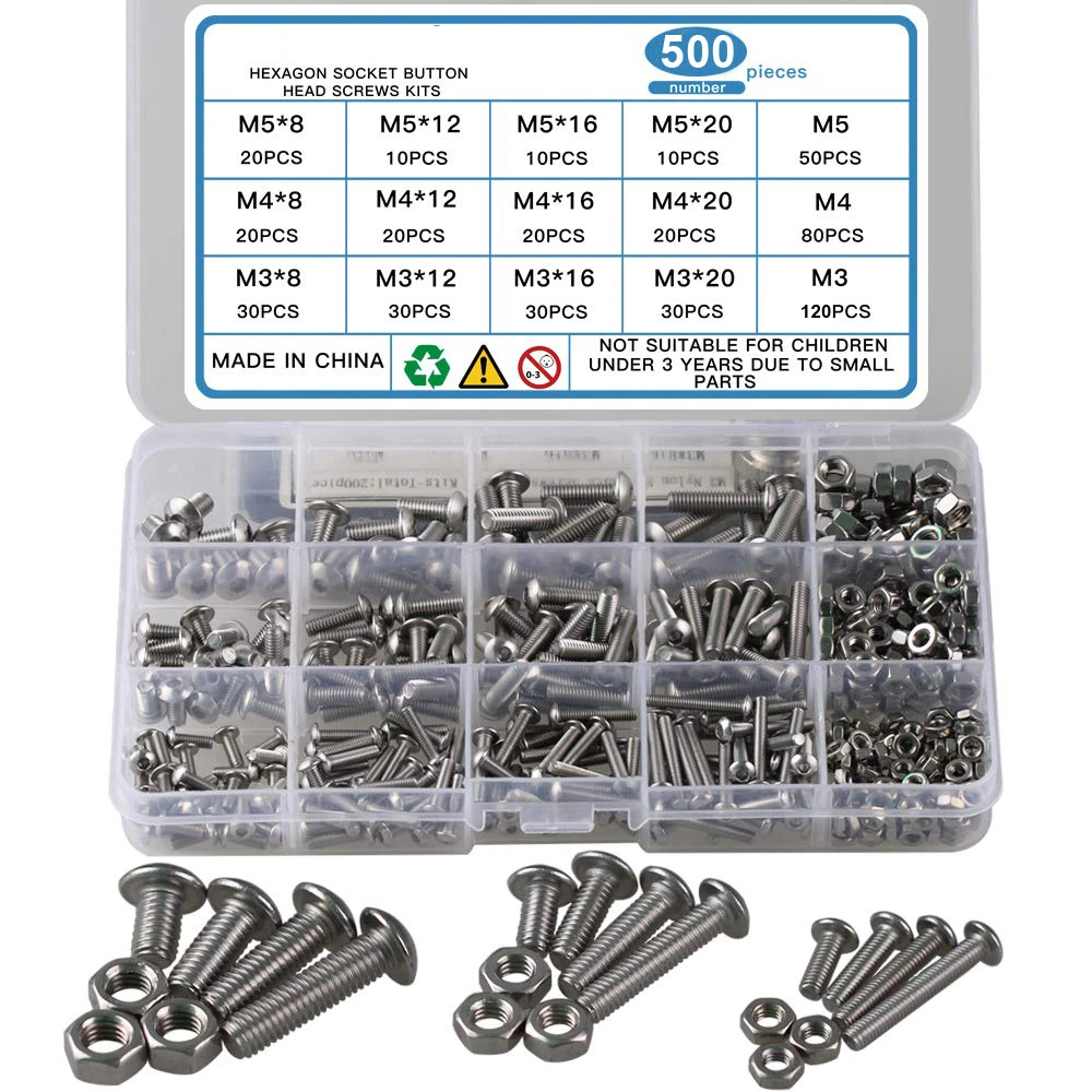 Regular discount US 500pcs Stainless Steel Hex Socket Cap Head Bolts Screws Nuts M3 M4 M5 304 ...