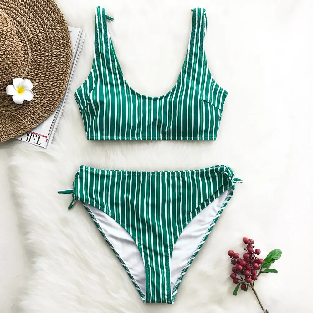 Cupshe Afternoon Stroll Stripe Bikini Set Summer Swimsuit Beach Bathing