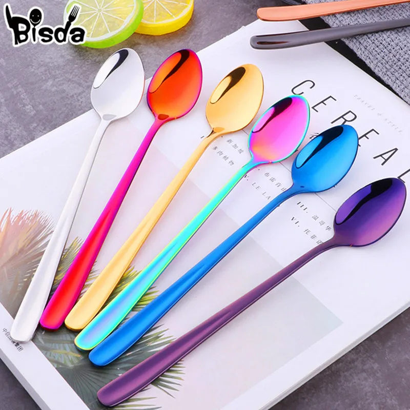 2Pcs-Long-Handle-Ice-Spoons-Stainless-Steel-Dessert-Spoon-Colorful ...