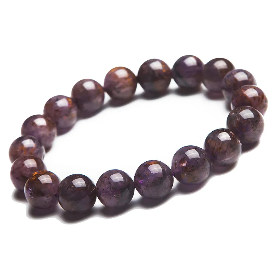 11mm Natural Genuine Gold Purple Rutilated Quartz Crystal Bracelets For 11mm-natural-genuine-gold-purple-rutilated-quartz-crystal-bracelets-for