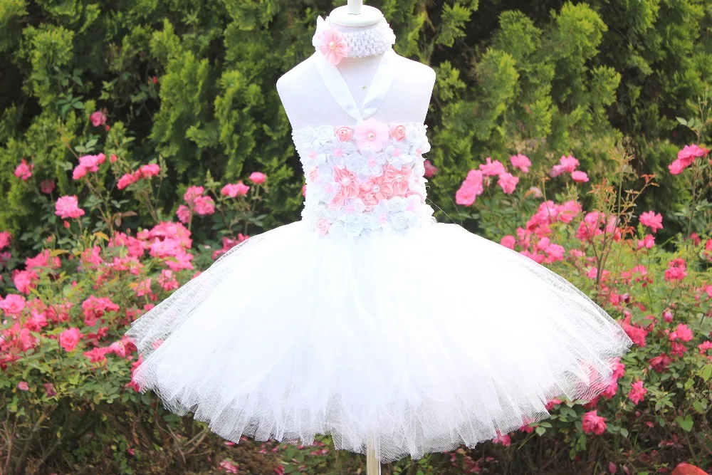 Wholesale white tutu dress 2layer fluffy vintage flower evening tutu ...