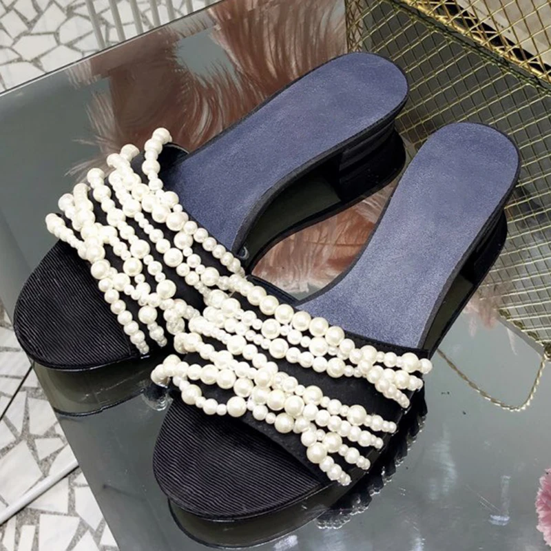 Pearl Slippers Women Brand Luxury Slippers Shoes Womens Summer Flat ...