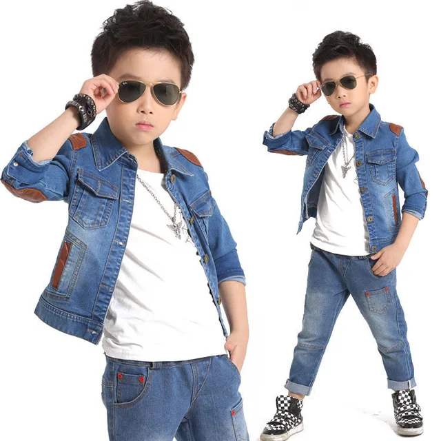 2016 Brand New Kids Denim Jeans Set for Boys Fashion Children Denim Jacket + Jeans Streetwear ...