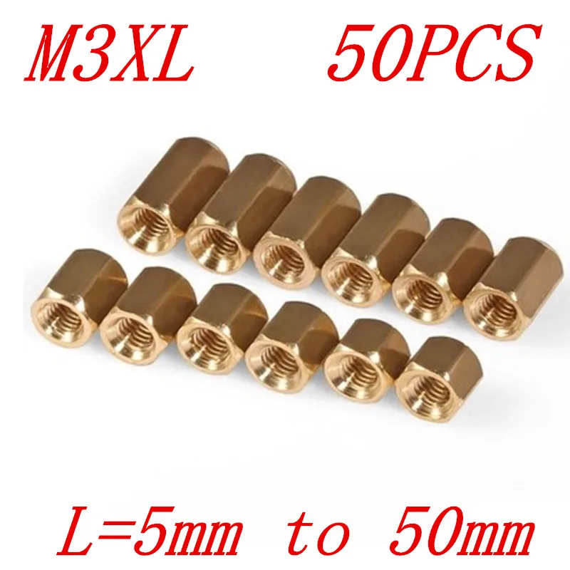 50pcs M3*L 3mm female to Female Brass Hex Standoff Spacer Copper ...