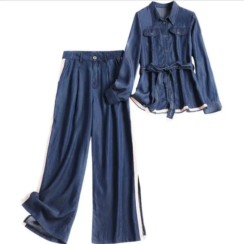2019 Spring Autumn Ladies Two Piece Denim Sets 2 Pcs Set Women Pant
