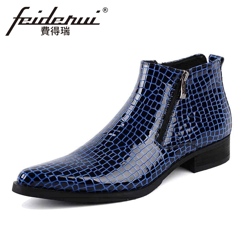 Luxury Patent Leather Men's Ankle Boots Italian Designer Pointed Toe ...