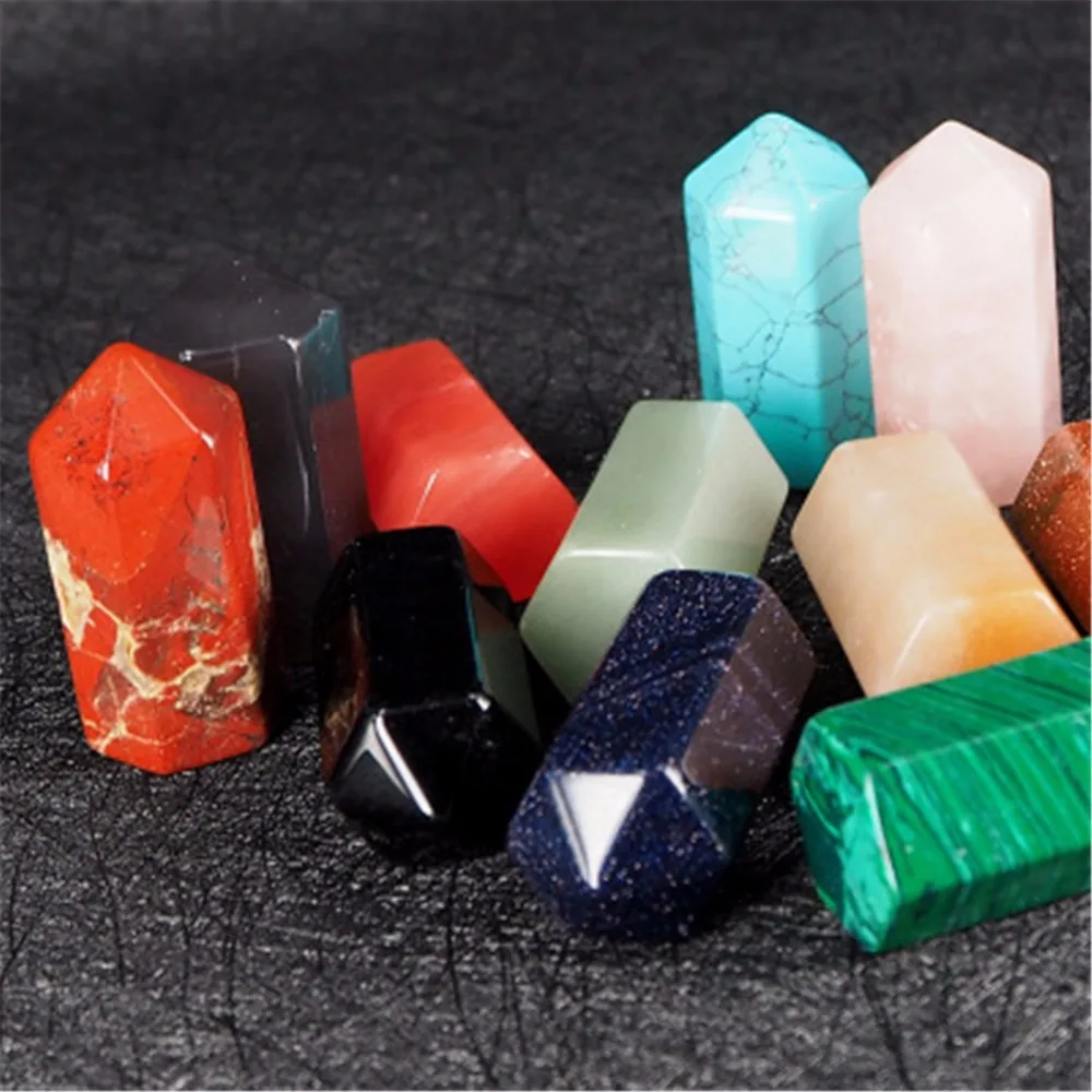 Druzy 12pc Natural Crystal Stone Hexagonal Prism Multicolor Carved ...