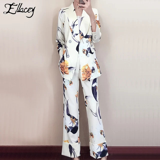 Buy Ellacey Fashion Wide Leg Pants Suits Floral Print