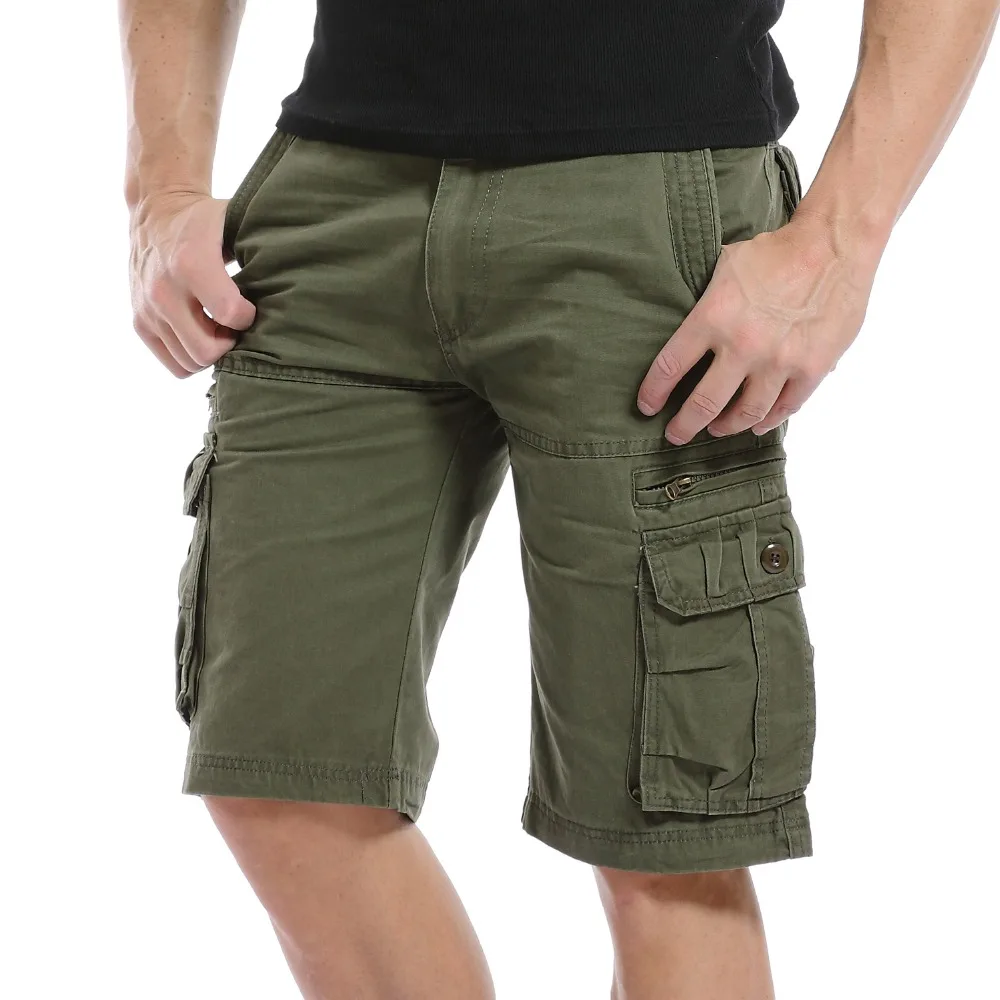 New Fashion Design Men s Cargo Shorts Cotton Knee Length Solid Military