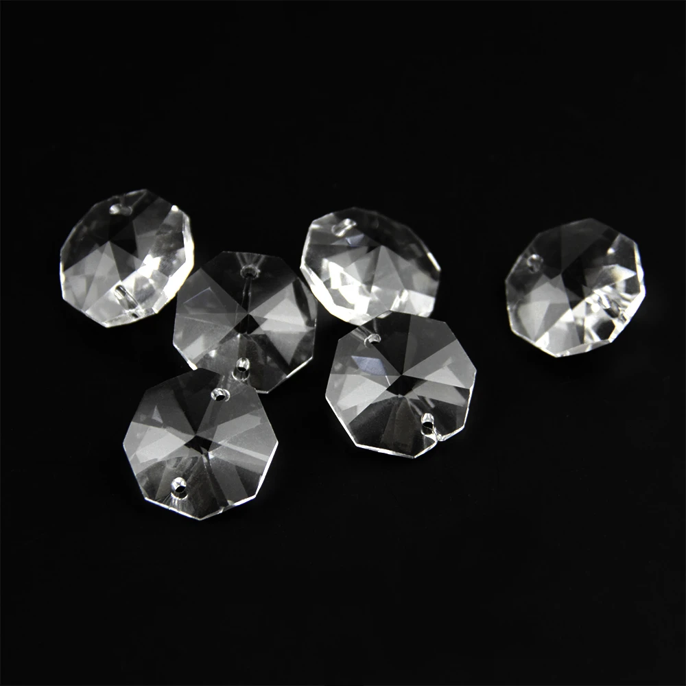 10mm/12mm/14mm/16mm/20mm 50pcs Clear Crystal Octagon Beads In 2 Holes ...