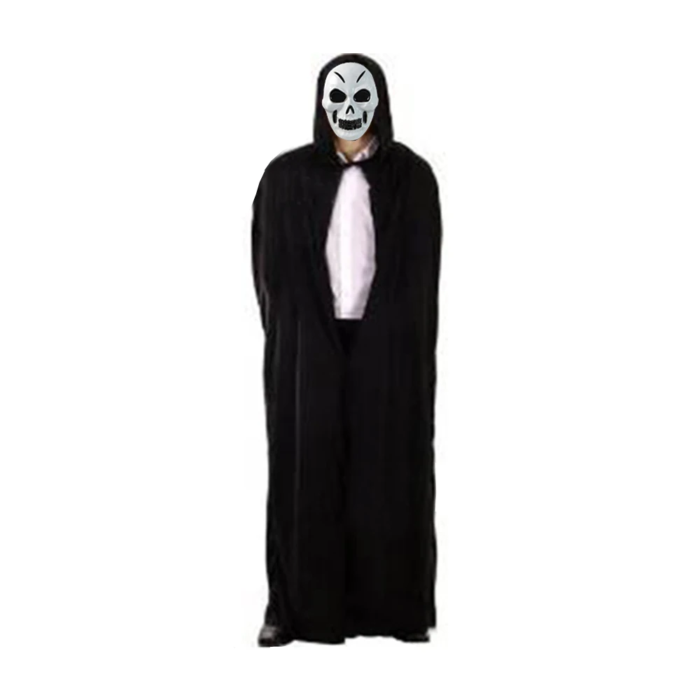 Halloween Costume Black Death Cloak Cosplay Demon Hooded Black Cape ...