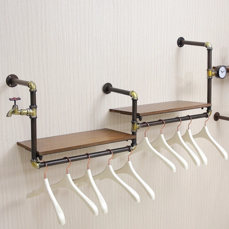 Retro fashion wrought iron clothing rack on the wall clothes rack ...