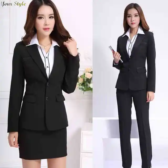 Free Shipping business suit women Lady two button white collar uniform ...