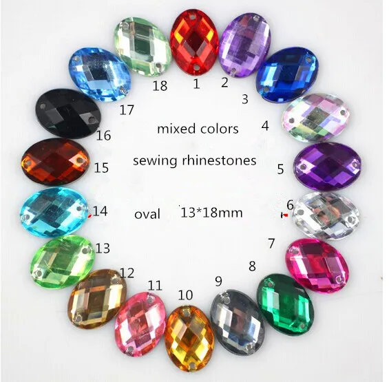 13*18mm 500pcs Mixed Color Acrylic Flat Back Rhinestones Oval Shape ...