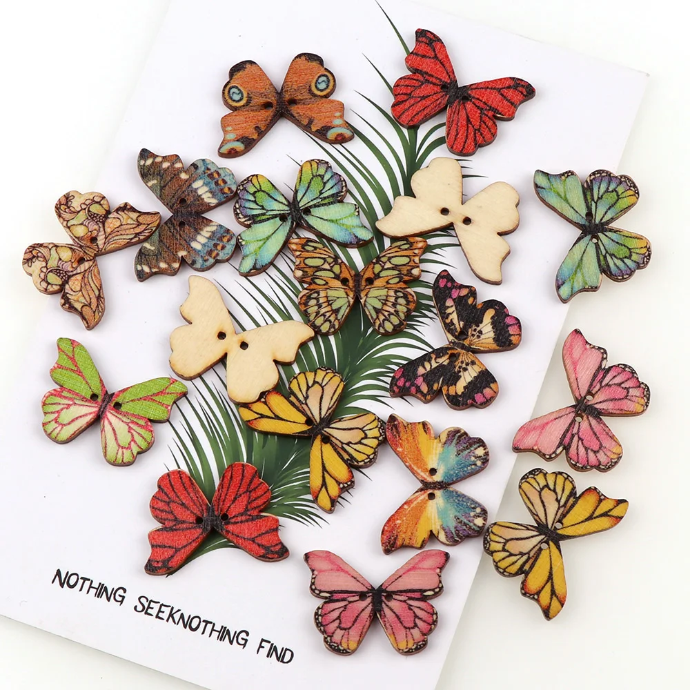 50Pcs/set Colorful Butterfly Wooden Buttons Fit Sewing And Scrapbook ...