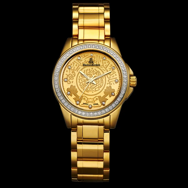 2016 domoskenos 새로운 브랜드 시계 아랍어 알파벳 금 강 밴드 사파이어 크리스탈 다이얼 방수 여성 고급 시계 DK ...