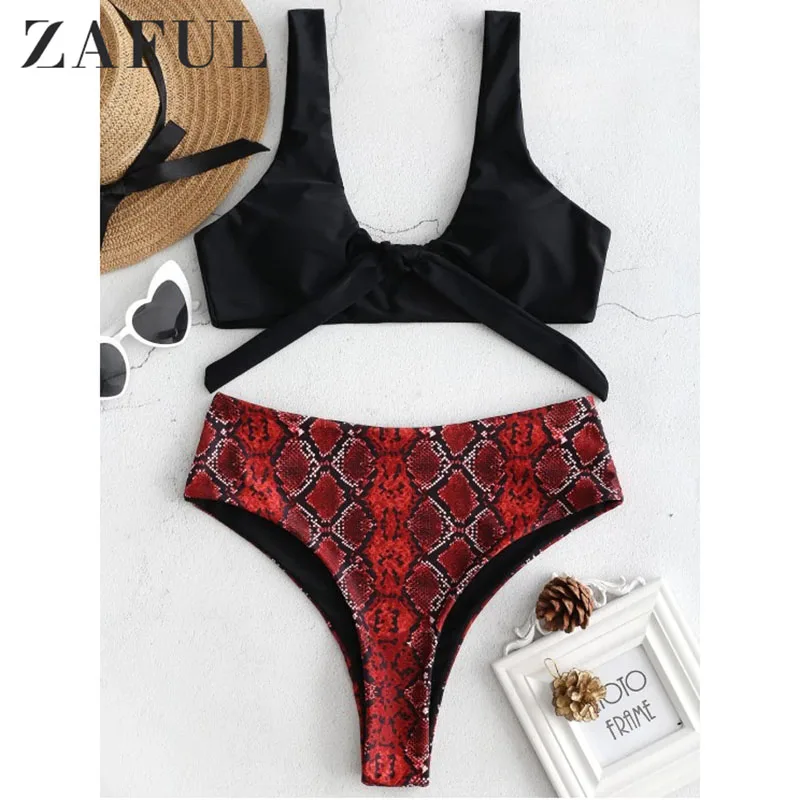ZAFUL Snakeskin Bikini Swimwear Women High Cut Swimsuit Sexy Halter ...