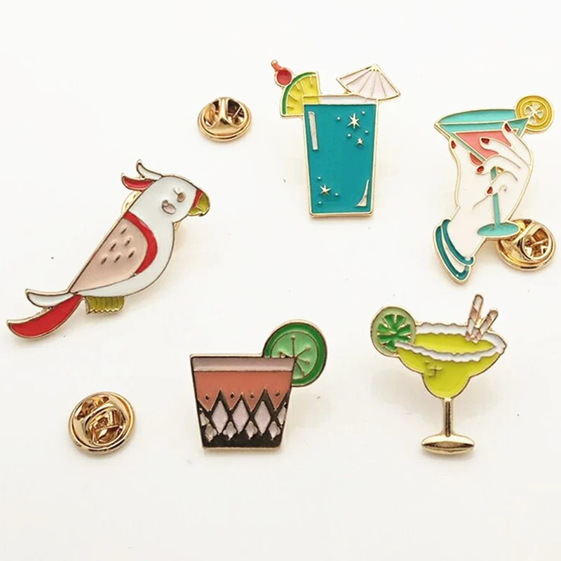 Aliexpress.com : Buy Parrot Enamel Pin Set Cute Lemon Cup Beach hand ...