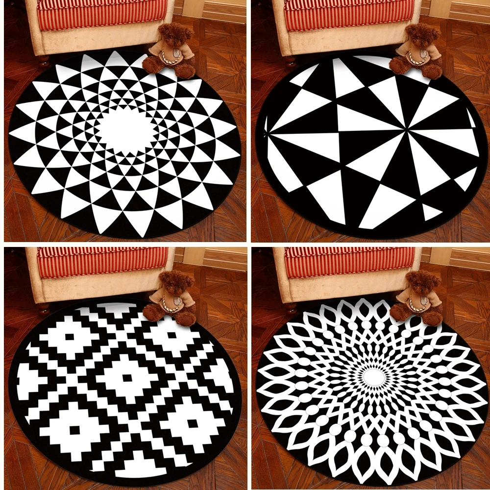 RAYUAN Nordic Style Black and White Round Rug Polyester Floor Mats ...