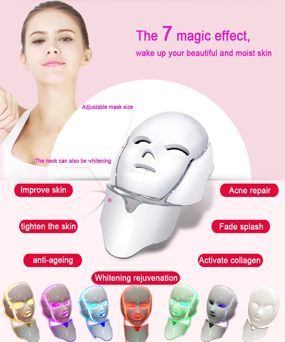 7 Color Led Facial Neck Mask With Ems Wrinkle Acne Removal Skin ...