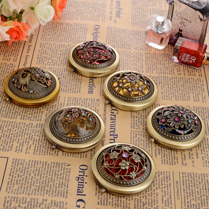 1pc Vintage Copper Carving Stainless Steel Pocket Mirror Two Sided ...