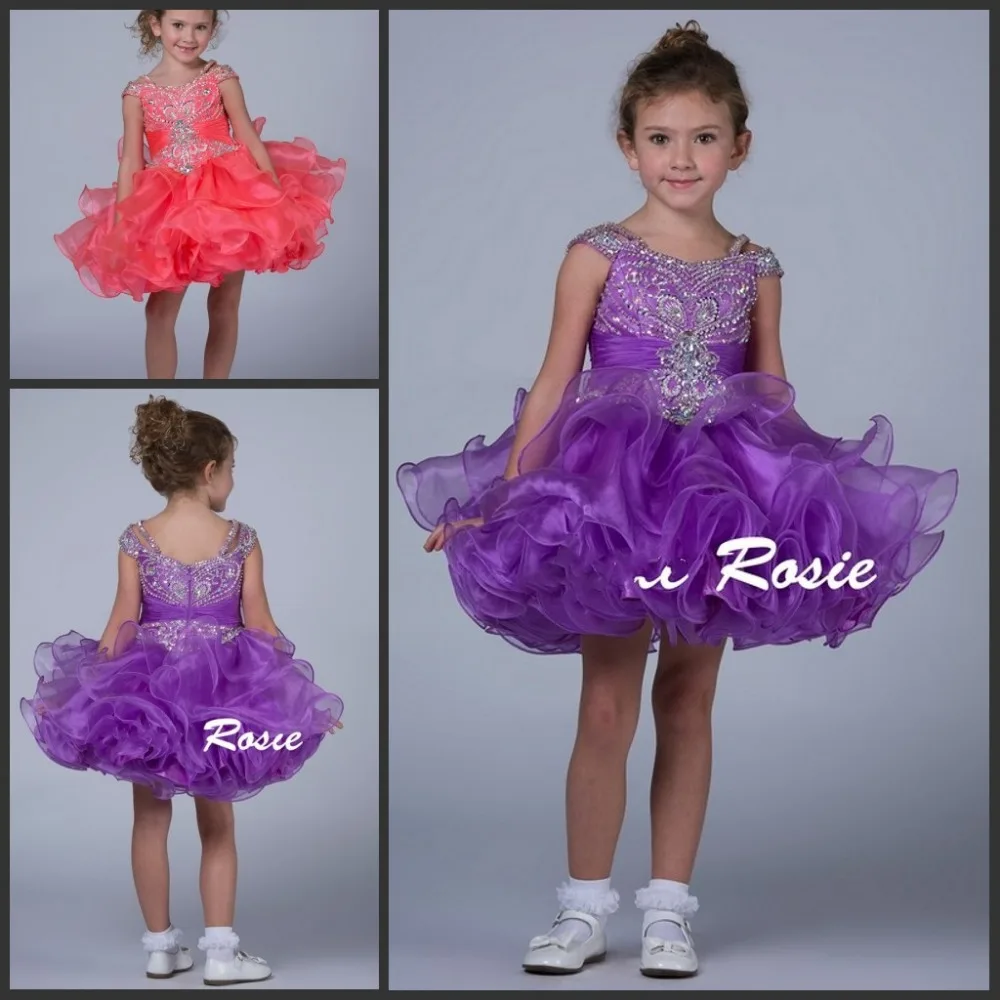 Glittering Short Mini Cupcake Party Gowns for Kids Crystal Beadings ...