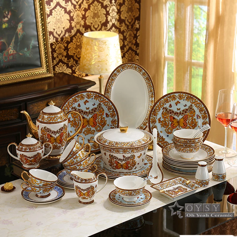 Porcelain dinnerware set bone china Butterfly animal design embossed ...