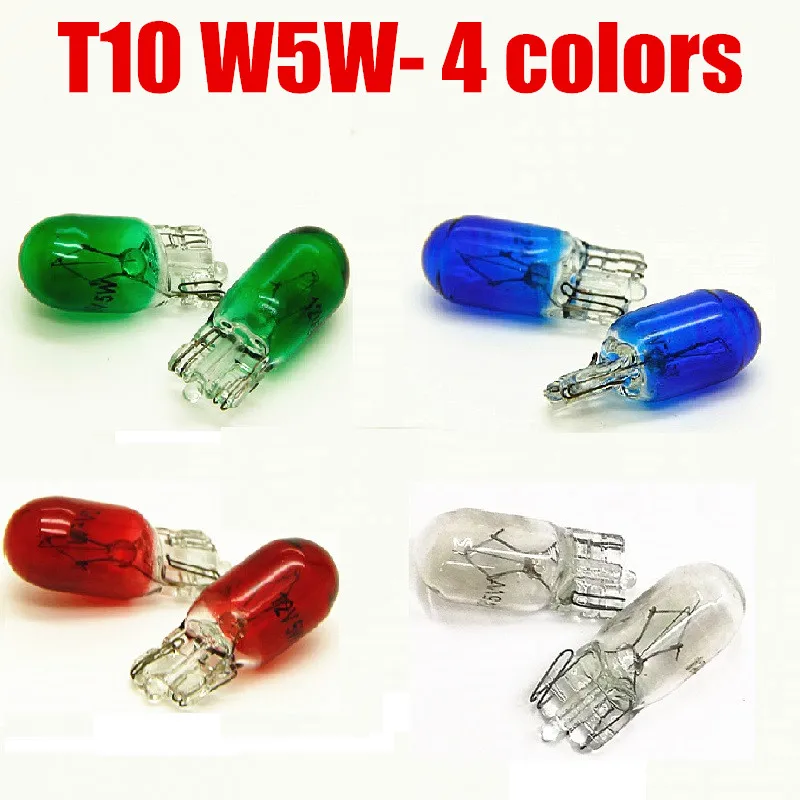 10PCS-T10-Halogen-bulb-W5W-White-Blue-Green-color-12V-5W-T10-194-501 ...