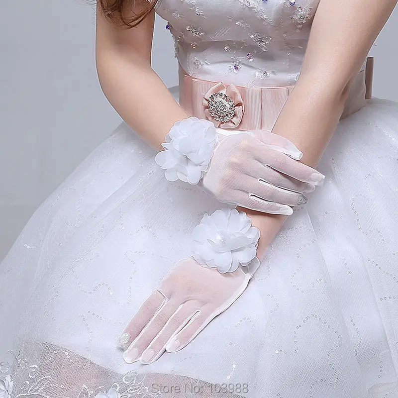 Cheap Free shipping Made Bridal Gloves net Flower Glove white Wedding ...