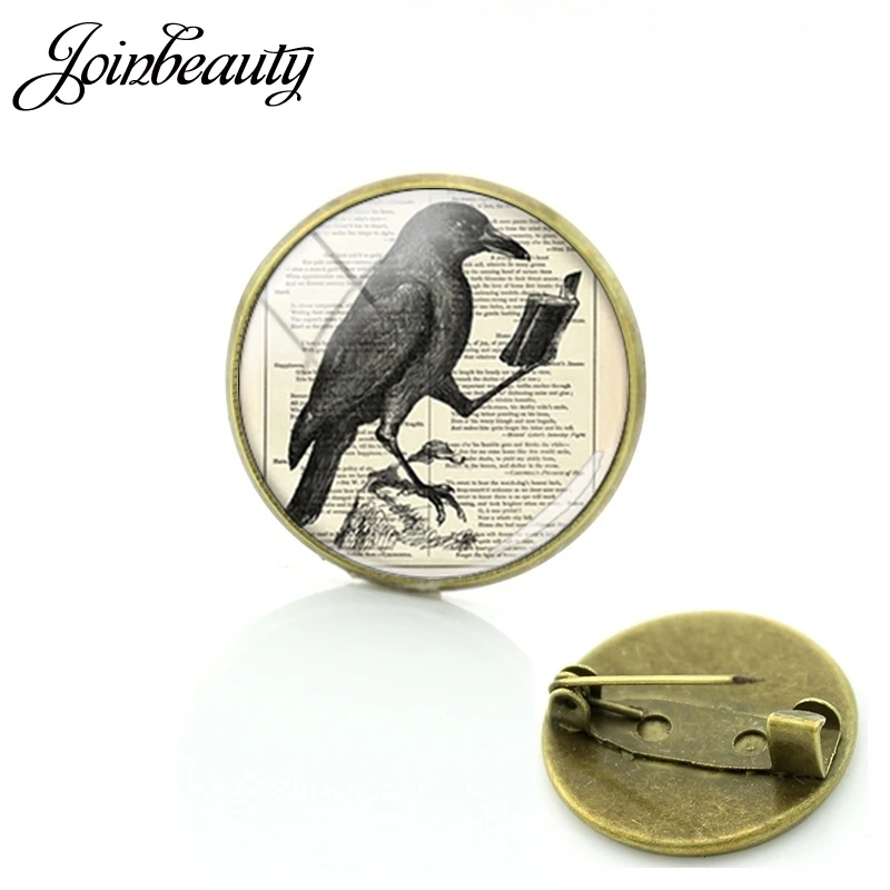 JOINBEAUTY Drop shipping Vintage jewelry Glass cabochon crow brooch ...