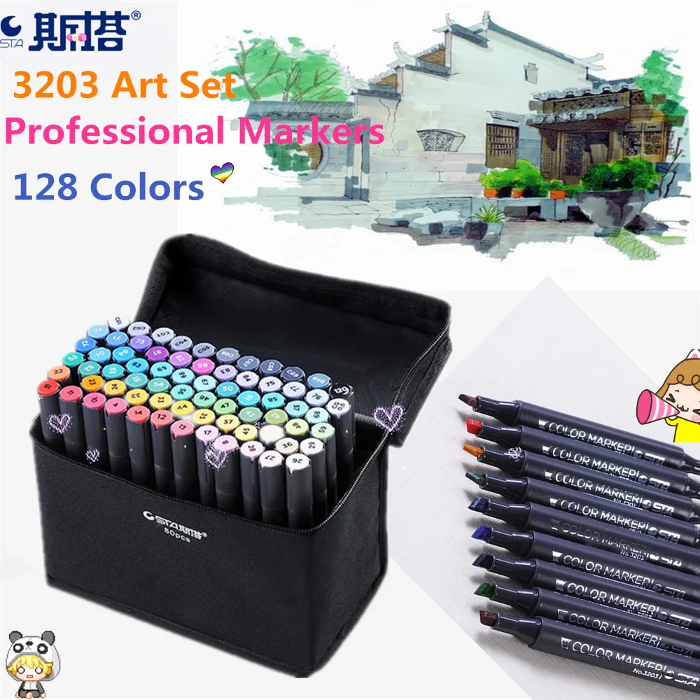 Sta 3203 Serie 30/60/80/128 Colors Markers Pen Set Double Head Set ...