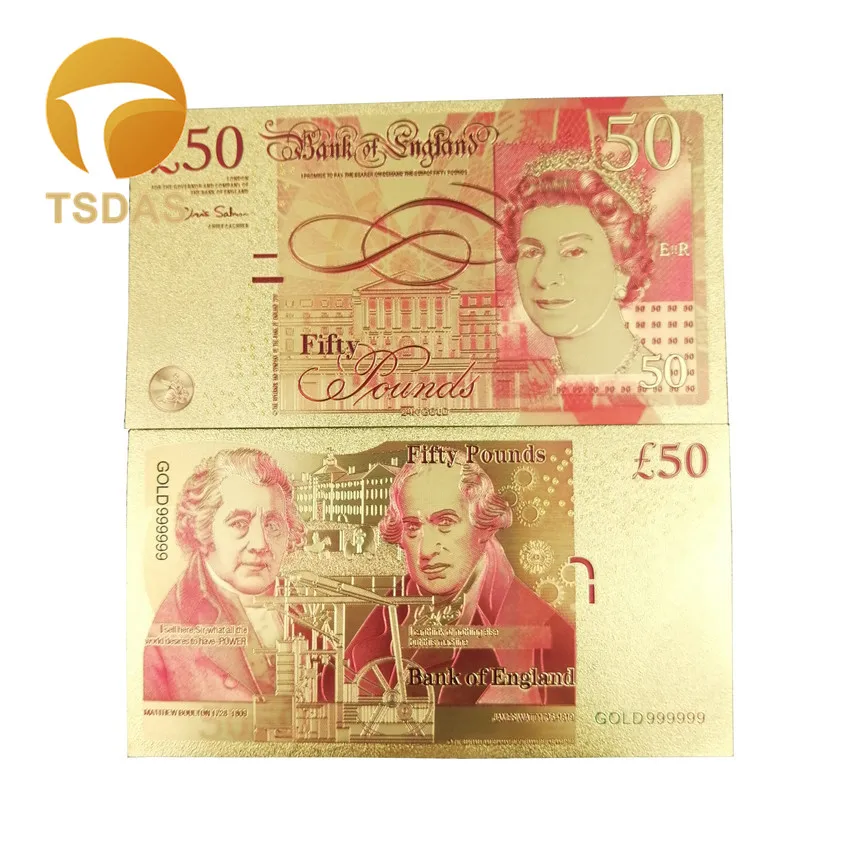 24k Gold Foil Banknote British 50 Pounds Note In 24k Gold Plated ...