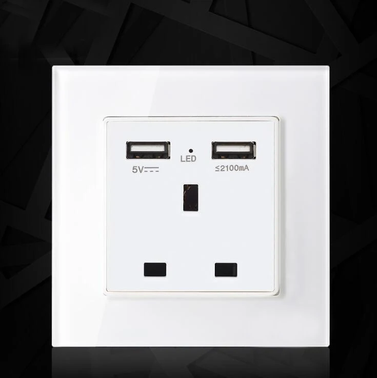 13A 250V UK Standard Socket With USB Port 3000mA Wall Power Socket 1 ...