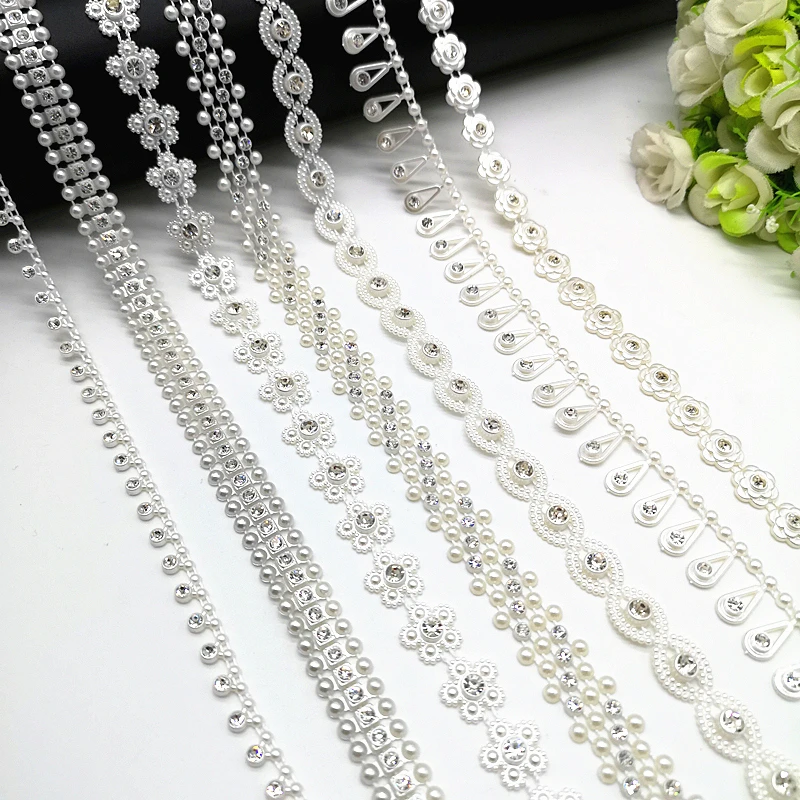 1 Yard Rhinestone Chain Pearl Crystal Chain Sew On Trims Wedding Dress ...