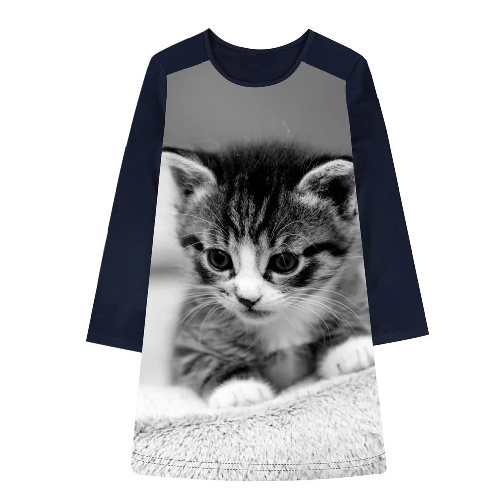 Girls Dress fashion Summer Lovely kitten Print Dresses for Girls Party ...