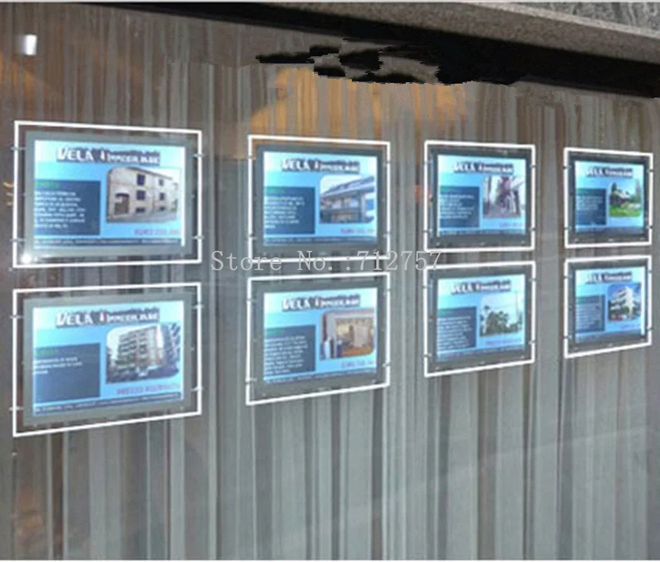 8PCS REAL ESTATE AGENT LED WINDOW DISPLAY A3 ACRYLIC POSTER FRAMES LIGHT SIGNS BOX LANDSCAPE ...