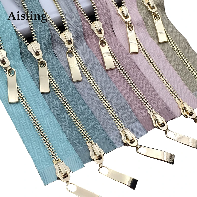80/100/120CM Double Sliders Zipper Metal Light Gold Teeth Zip For Coat ...