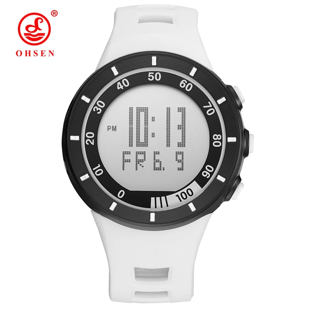 OHSEN Digital Sport Men Watches reloj hombre White Silicone Strap ...