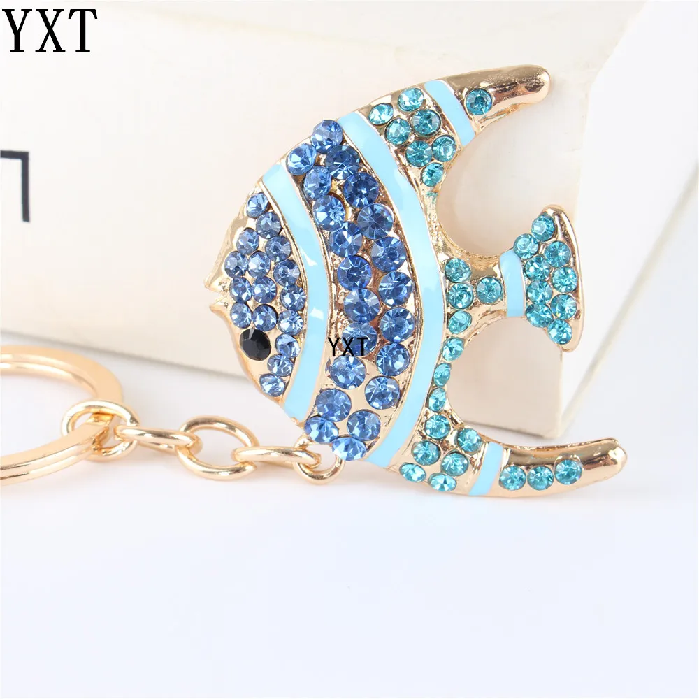 Lovely Blue Fish Crystal Charm Purse Handbag Car Key Ring Chain Party ...