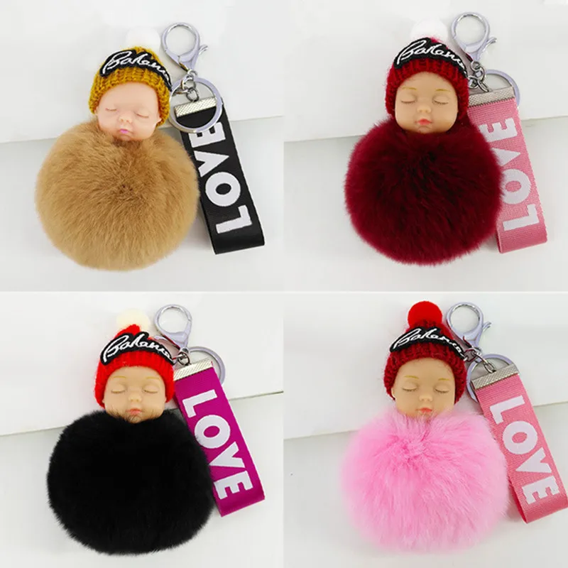 Cute 1Pcs Sleeping Baby Pendant Car Bag Keychain Hairball Keychain ...