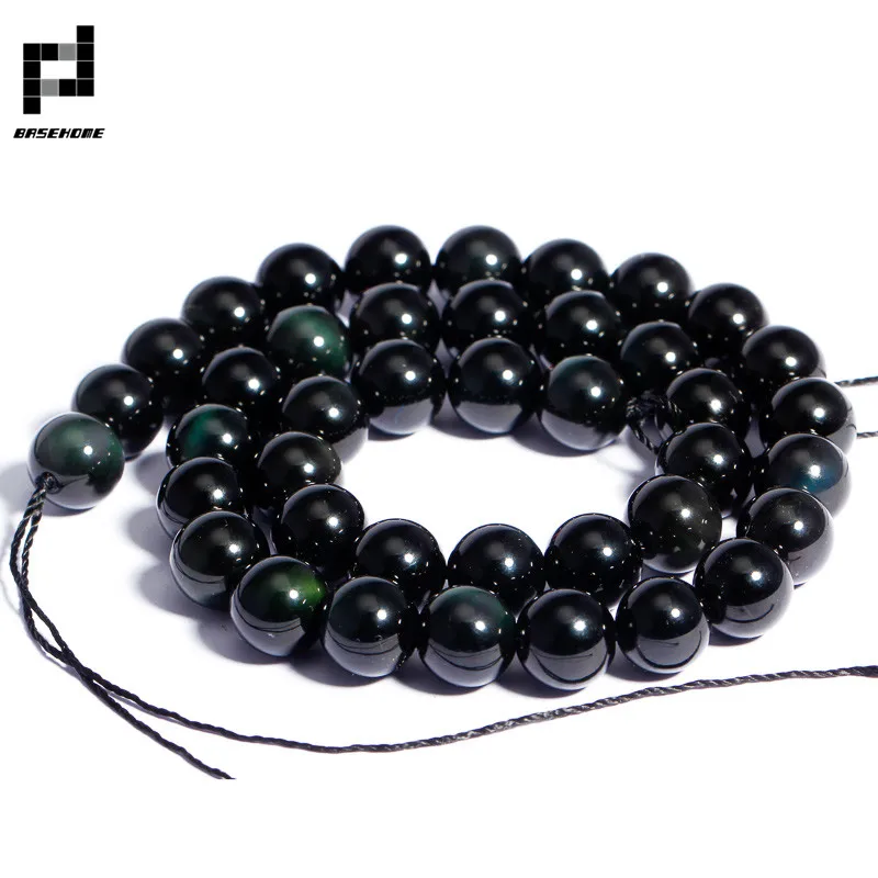 Basehome 1 tira redonda obsidiana pedra grânulos 4/6/8/10/12mm cristal ...