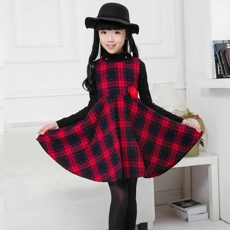 Free Shipping 2017 New Autumn Winter Girls vest dress Kids Fashion Grid ...