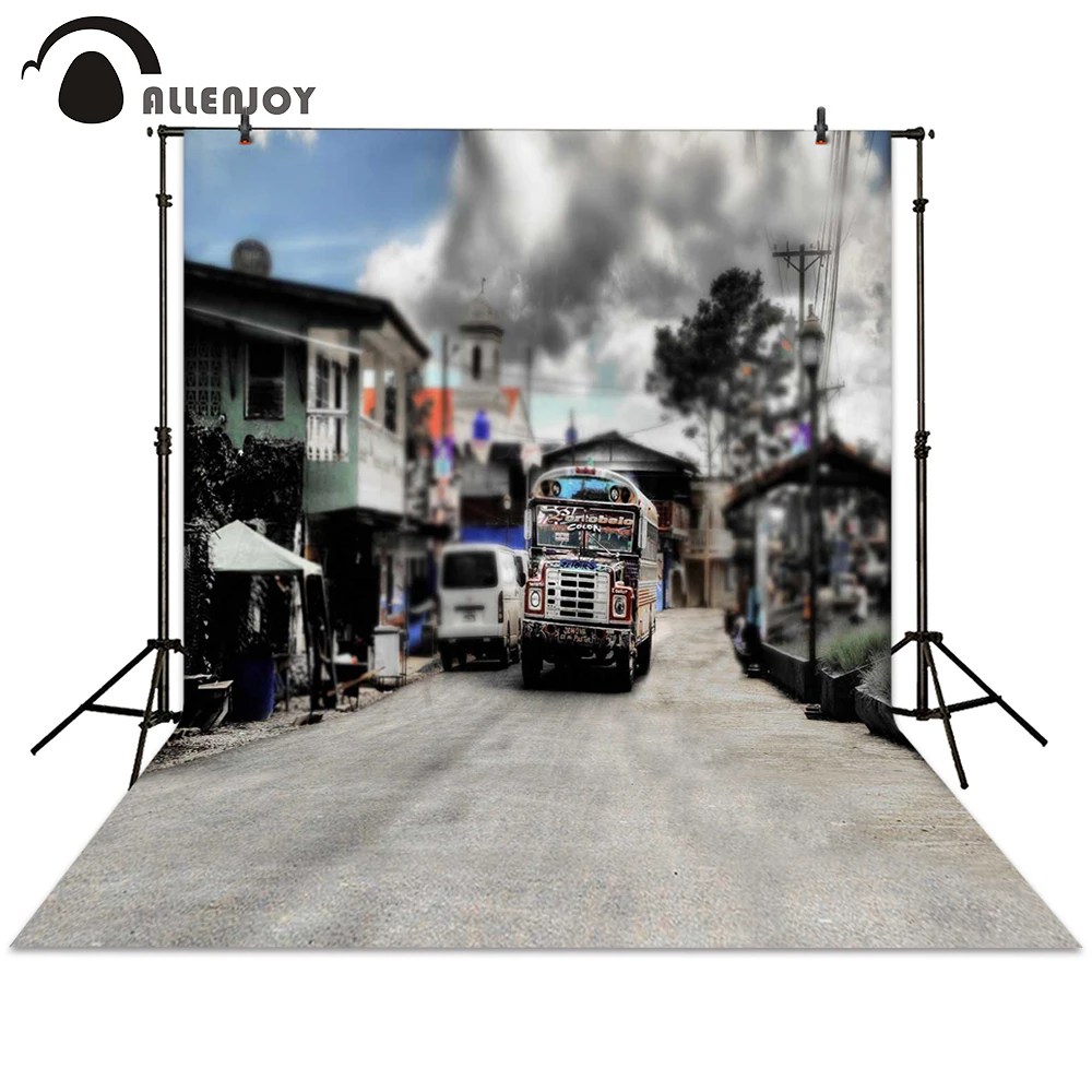 Allenjoy photography backdrop retro street bus road house sky blur ...