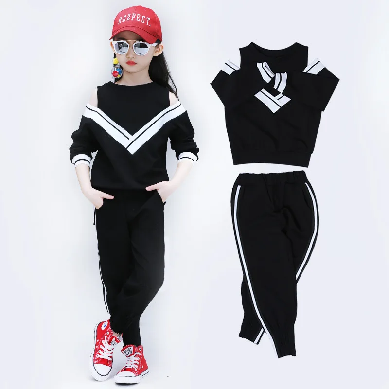 Kids-Tracksuit-for-Girls-Sport-Suit-Black-White-Striped-Children ...