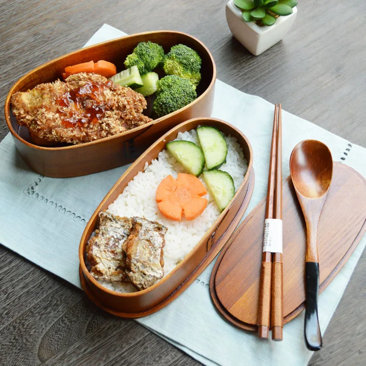 Cajas Bento de madera de doble cubierta de estilo japonés, Bento hechas ...