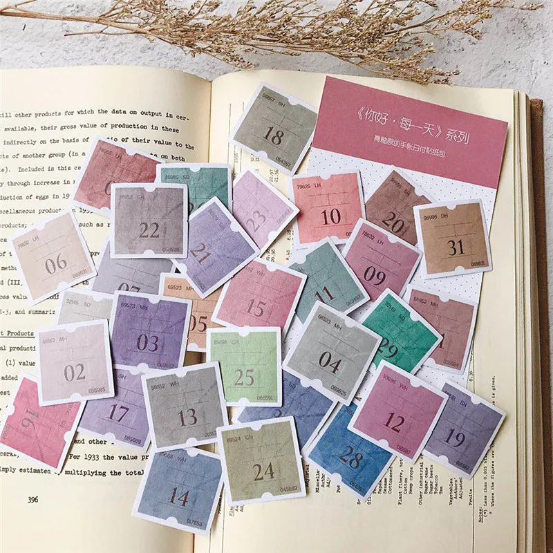 31 pcs Retro Label sticker cute number daily week Monthly plan Basic ...