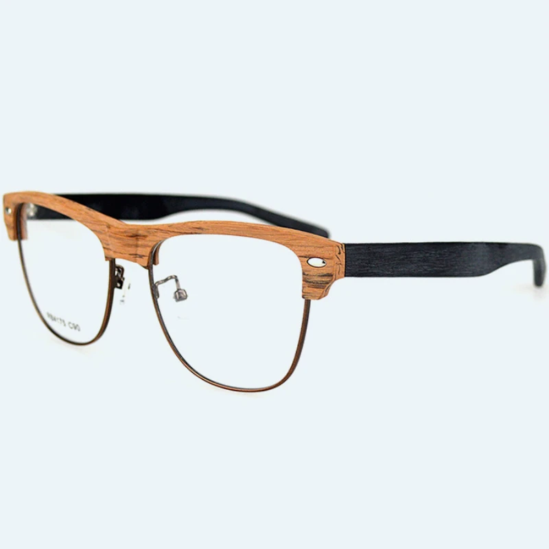 Maskros Vintage Wooden Eyeglasses Frame Men Half Rim Eye Glasses Frames For Man Retro Spectacles